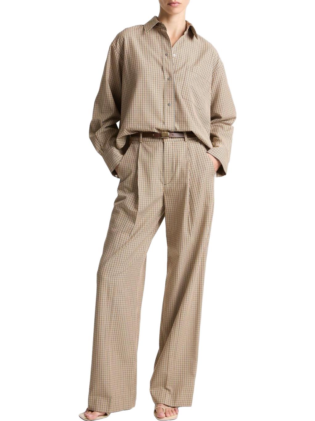 VINCE Vince Camille Checked Cotton-Blend Wide-Leg Trousers
